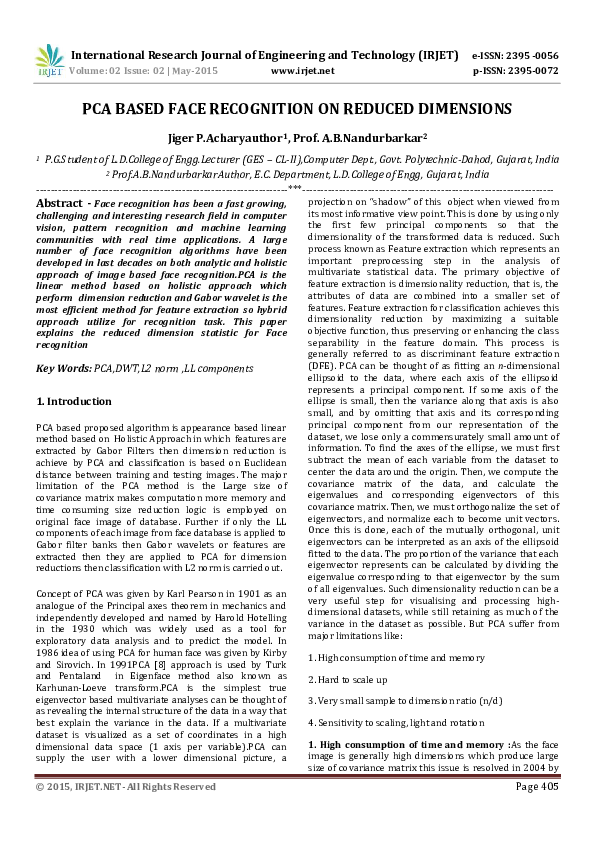 Pdf Irjet Pca Based Face Recognition On Reduced Dimensions