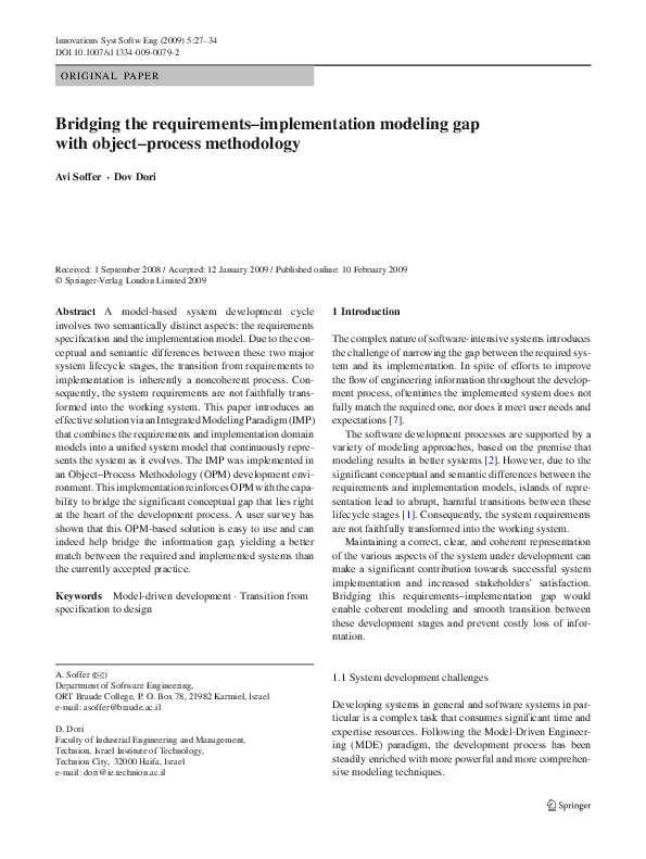Pdf Bridging The Requirementsimplementation Modeling Gap With Object