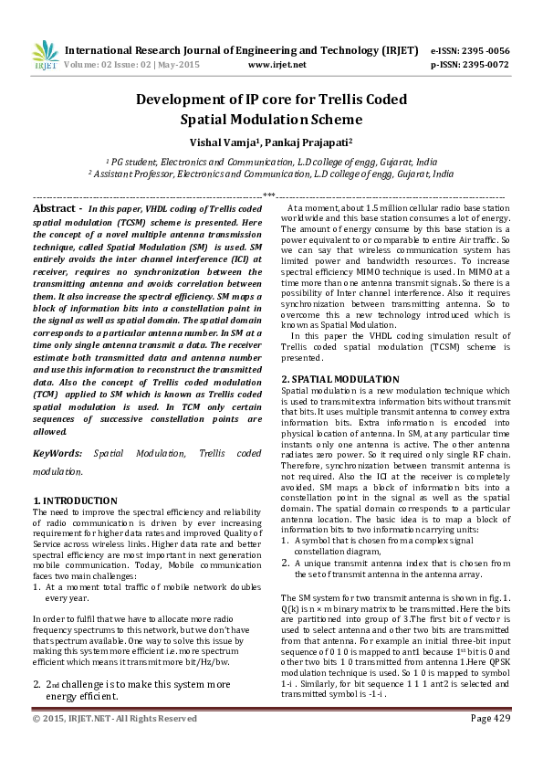 Pdf Irjet Development Of Ip Core For Trellis Coded Spatial Modulation