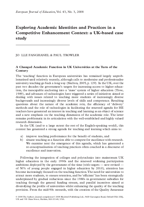 (PDF) Exploring Academic Identities and Practices in a Competitive ...