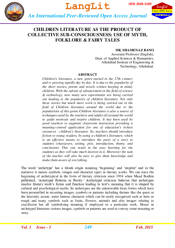 (PDF) Children Literature as the Product of Collective Subconsciousness ...