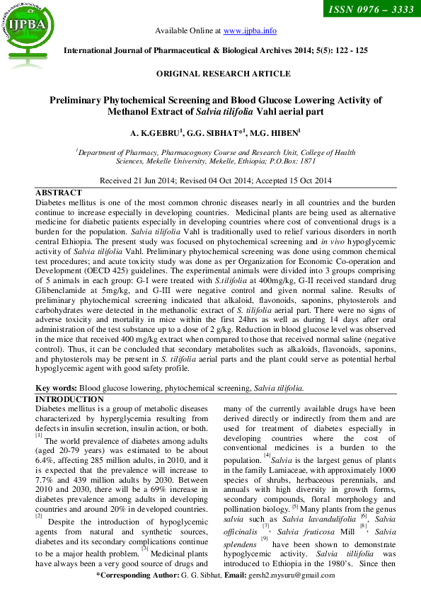 (PDF) Preliminary Phytochemical Screening and Blood Glucose Lowering Activity of Methanol ...