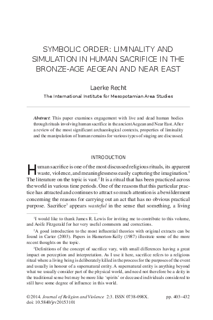 (PDF) Symbolic Order: Liminality and simulation in human sacrifice in ...