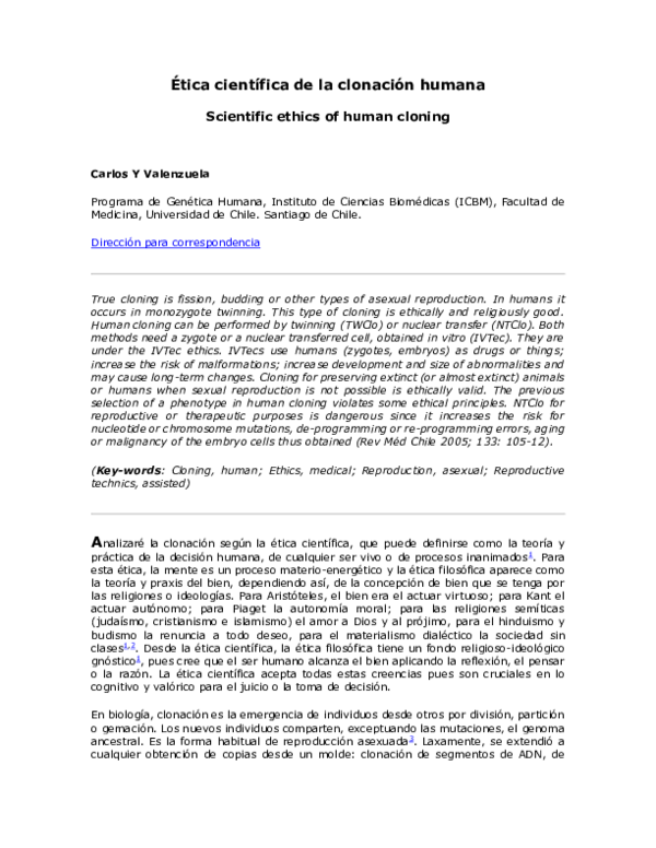 (PDF) Ética científica de la clonación humana