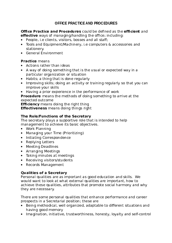 (DOC) OFFICE PRACTICE AND PROCEDURES