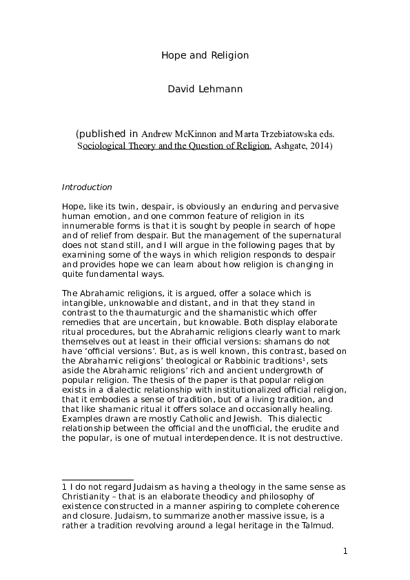 (DOC) Hope and Religion