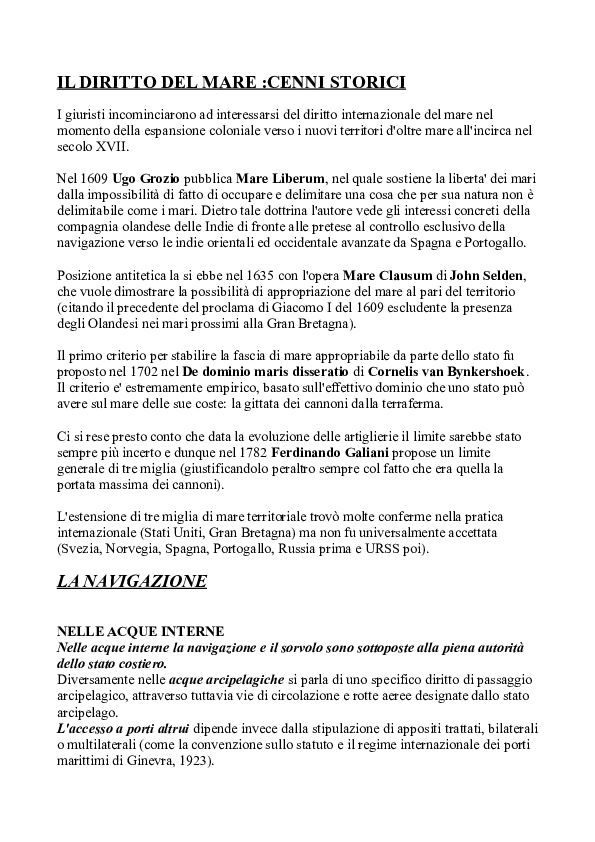 (DOC) IL DIRITTO DEL MARE :CENNI STORICI
