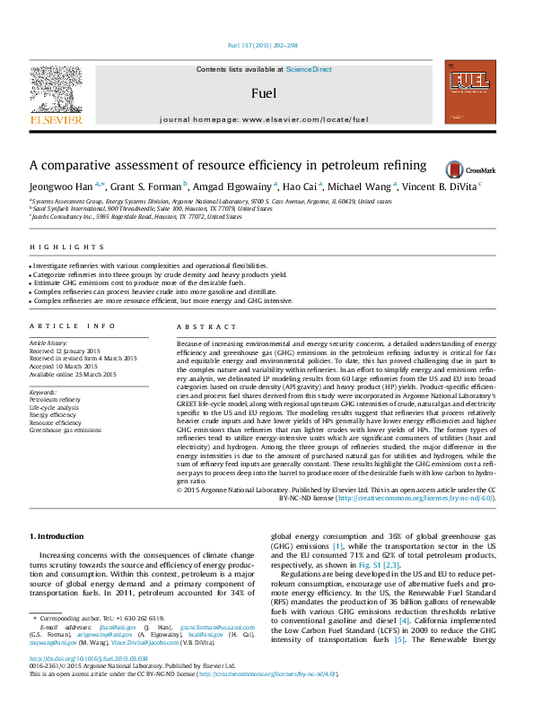 (PDF) A comparative assessment of resource efficiency in petroleum refining