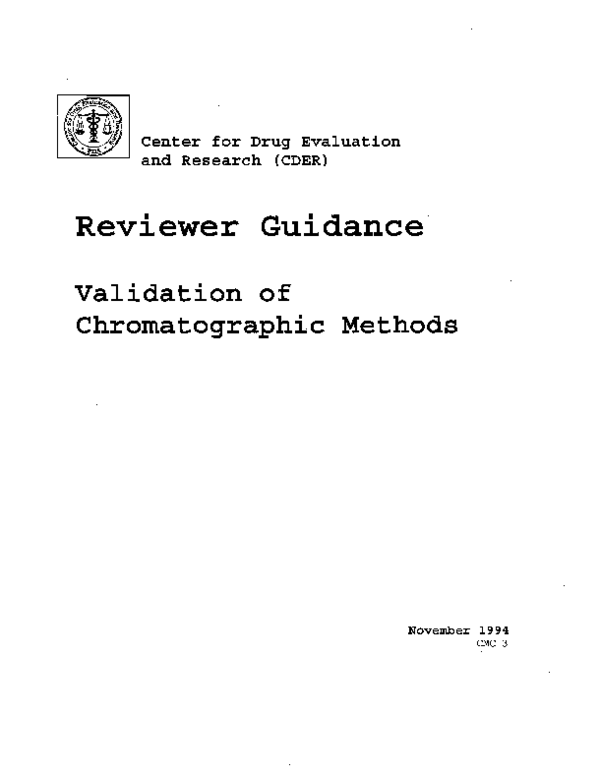 (PDF) Center for Drug Evaluation and Research (CDER) Reviewer Guidance' Validation of ...