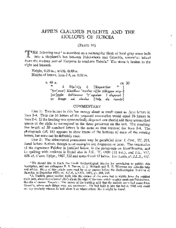 (PDF) Appius Claudius Pulcher and the Hollows of Euboia