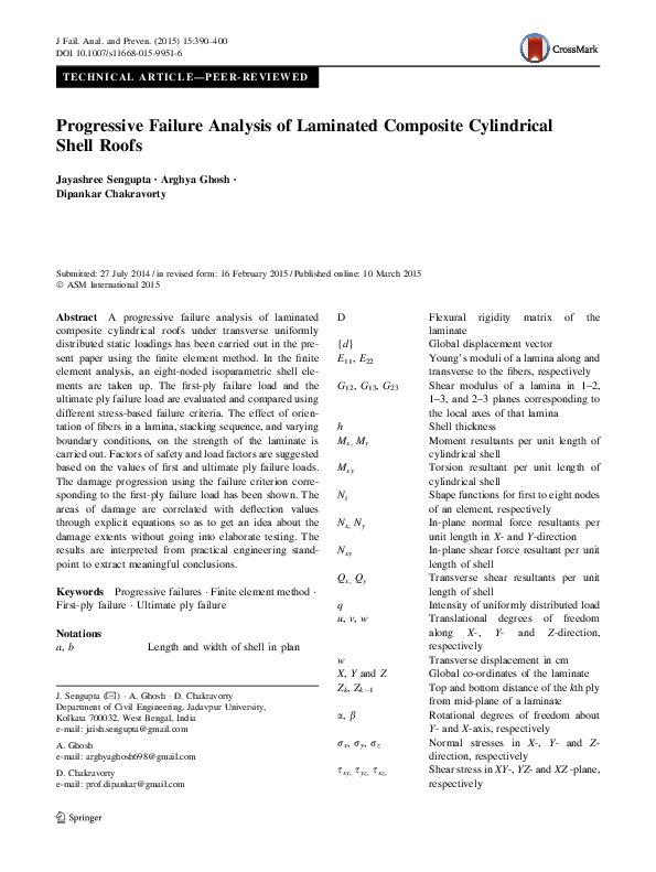 (PDF) Progressive Failure Analysis of Laminated Composite Cylindrical Shell Roofs