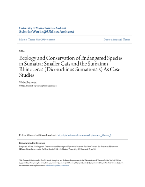 (PDF) ECOLOGY AND CONSERVATION OF ENDANGERED SPECIES IN SUMATRA ...