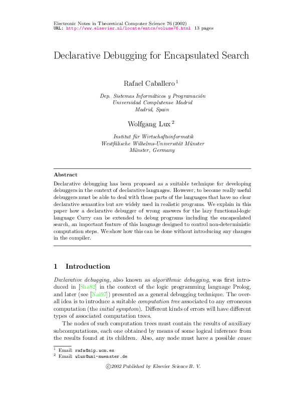 Pdf Declarative Debugging For Encapsulated Search