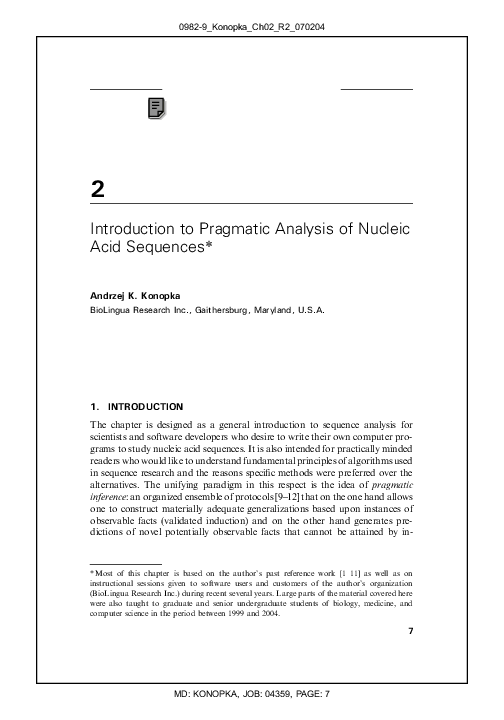 Introduction to Pragmatic Analysis of Nucleic Acid Sequences