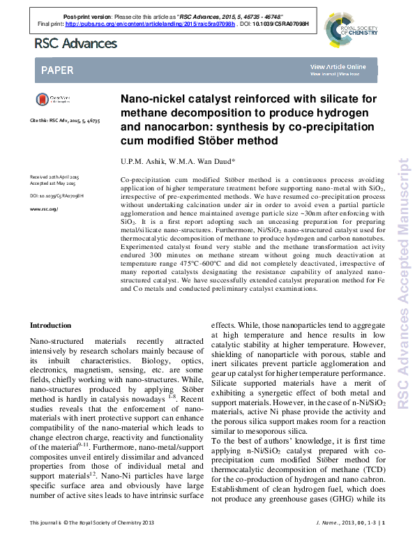 (PDF) Nanonickel catalyst reinforced with silicate for methane ...