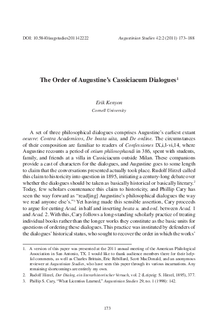(PDF) Order of Augustine's Cassiciacum Dialogues