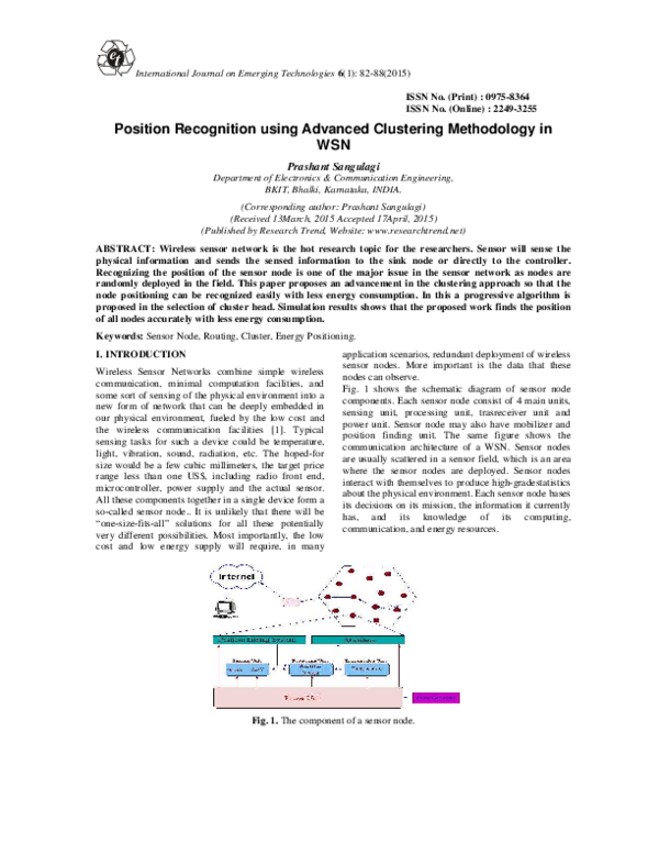 (PDF) Position Recognition using Advanced Clustering Methodology in WSN