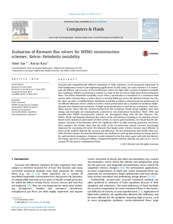 Pdf Evaluation Of Riemann Flux Solvers For Weno Reconstruction Schemes Kelvin Helmholtz