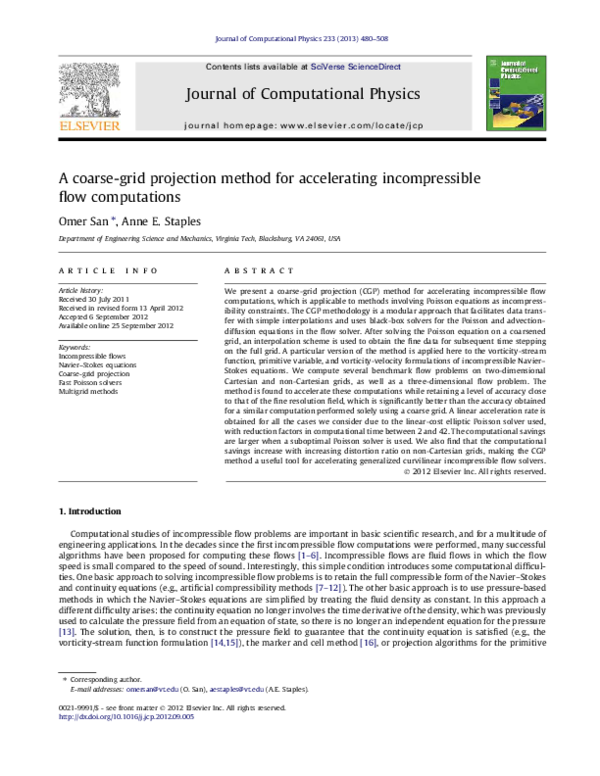 Pdf A Coarse Grid Projection Method For Accelerating Incompressible Flow Computations