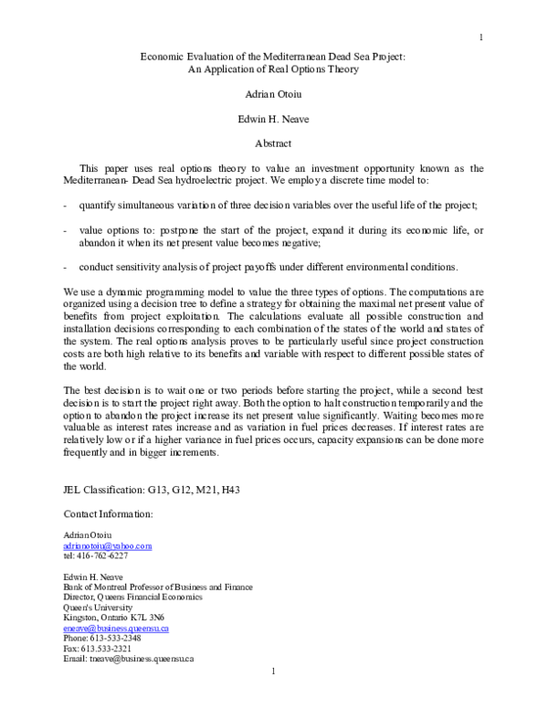 (PDF) Economic Evaluation of the Mediterranean Dead Sea Project: An ...