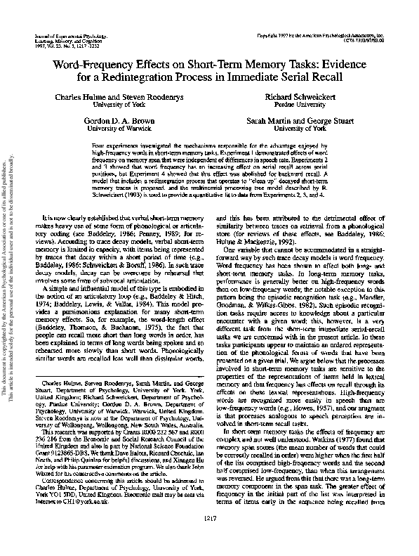 (PDF) Word-frequency effects on short-term memory tasks: Evidence for a redintegration process ...