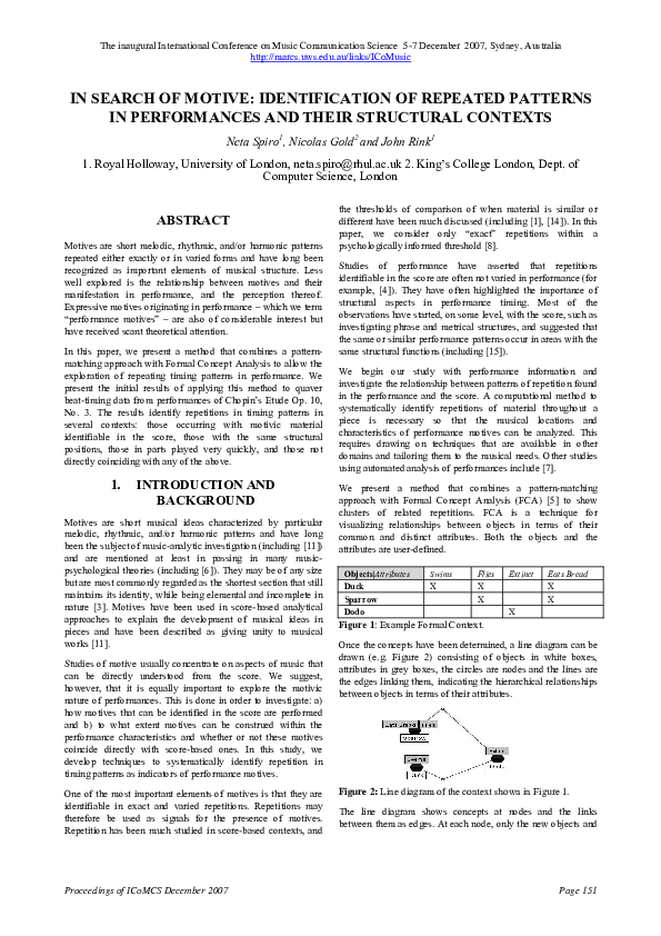 (PDF) IN SEARCH OF MOTIVE: IDENTIFICATION OF REPEATED PATTERNS IN ...