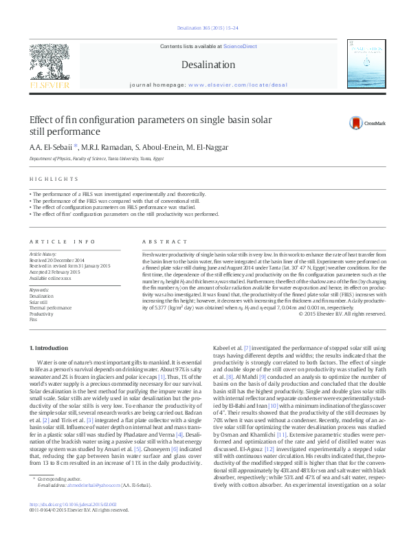 (PDF) Effect of fin configuration parameters on single basin basin ...