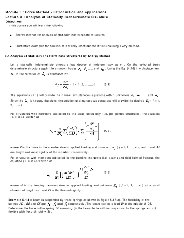 (PDF) Module 5 : Force Method -Introduction and applications Lecture 3 : Analysis of Statically ...