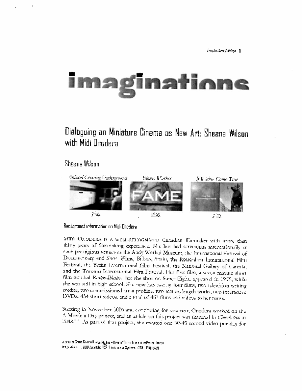 (PDF) Dialoguing on Miniature Cinema as New Art: Sheena Wilson with ...