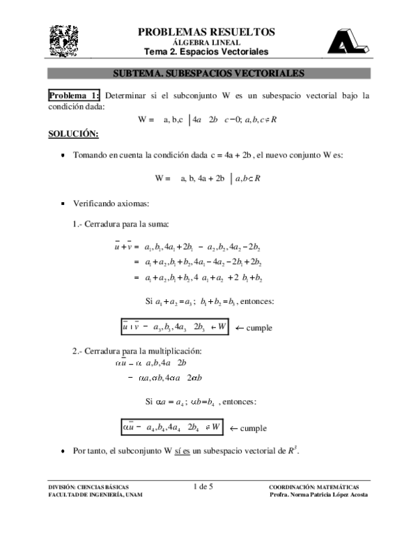 (PDF) Subespacio Vectorial ejemplos
