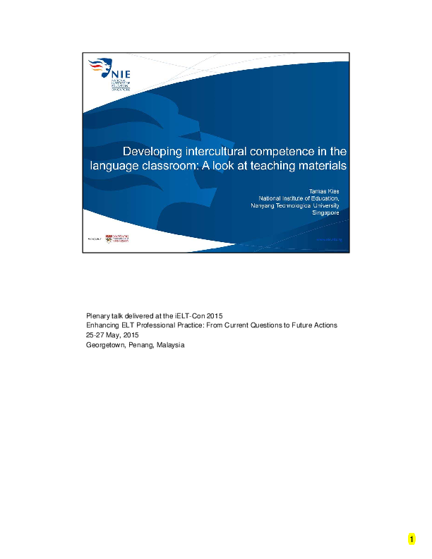 (PDF) Developing intercultural competence in the language classroom: A look at teaching materials