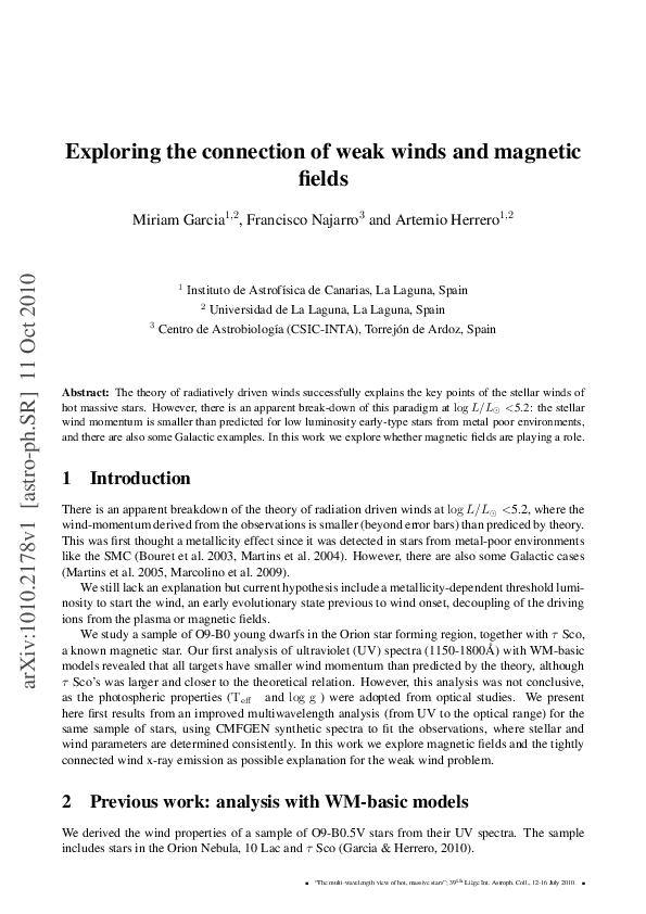 (PDF) Exploring the connection of weak winds and magnetic fields