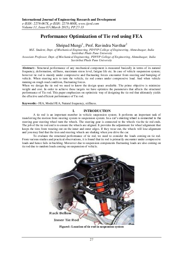 (PDF) Performance Optimization of Tie rod using FEA