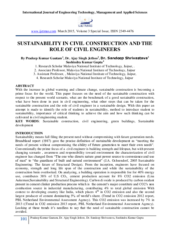 Sustainability in Civil engineering and Role of civil Engineer ...