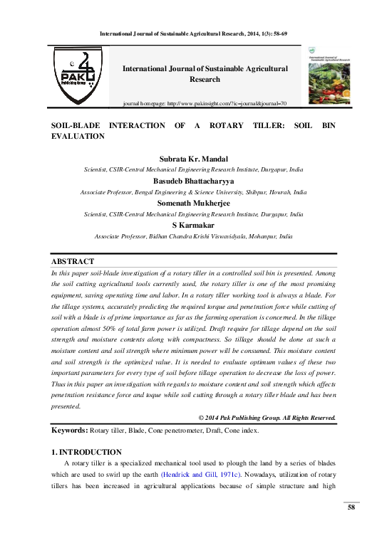 (PDF) SOIL-BLADE INTERACTION OF A ROTARY TILLER: SOIL BIN EVALUATION