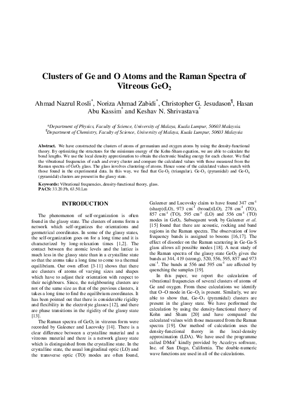 (PDF) Clusters of Ge and O Atoms and the Raman Spectra of Vitreous GeO2