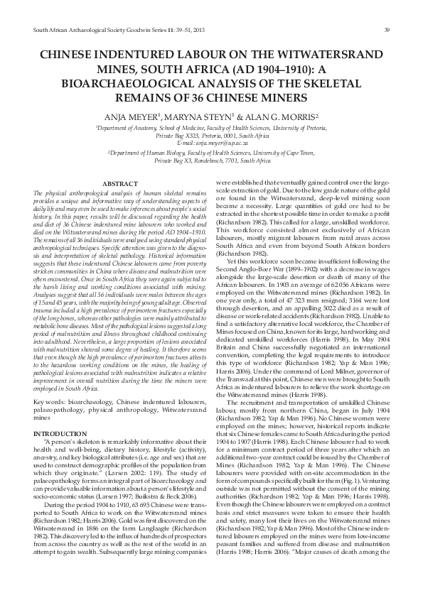 (PDF) Chinese indentured labour on the Witwatersrand mines, South ...