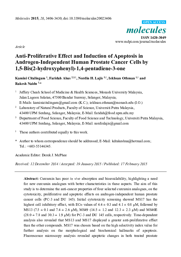 (PDF) Anti-Proliferative Effect and Induction of Apoptosis in Androgen-Independent Human ...