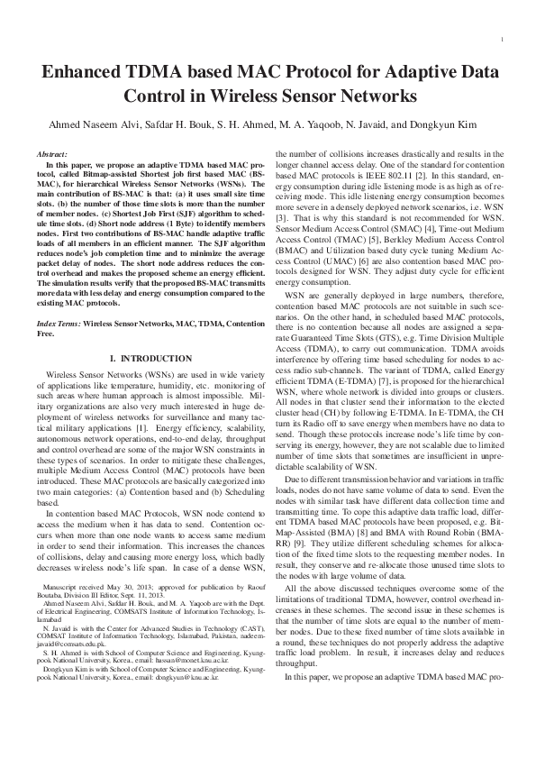 Pdf Enhanced Tdma Based Mac Protocol For Adaptive Data Control Inwireless Sensor Networks