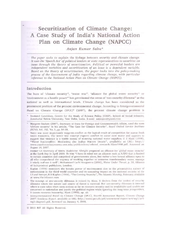 (DOC) SECURITIZATION OF CLIMATE CHANGE: A CASE STUDY OF INDIA'S ...