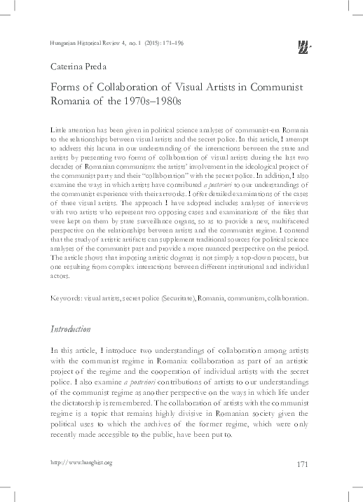 (PDF) Forms of Collaboration of Visual Artists in Communist Romania of ...