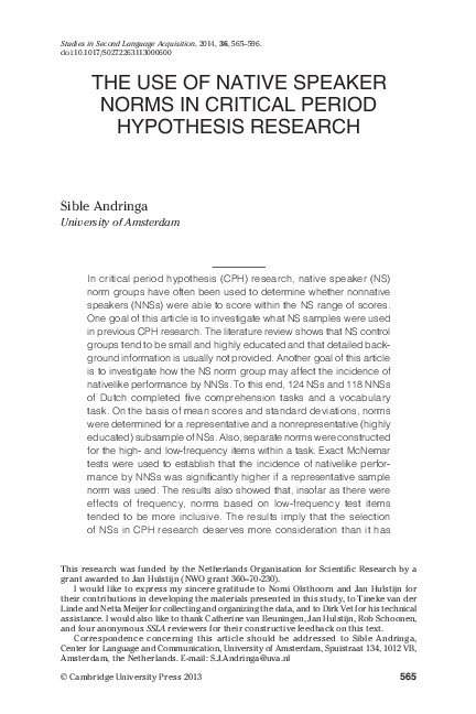 (PDF) The use of native speaker norms in critical period hypothesis ...