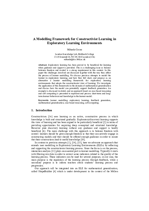 (PDF) A Modelling Framework for Constructivist Learning in Exploratory Learning Environments