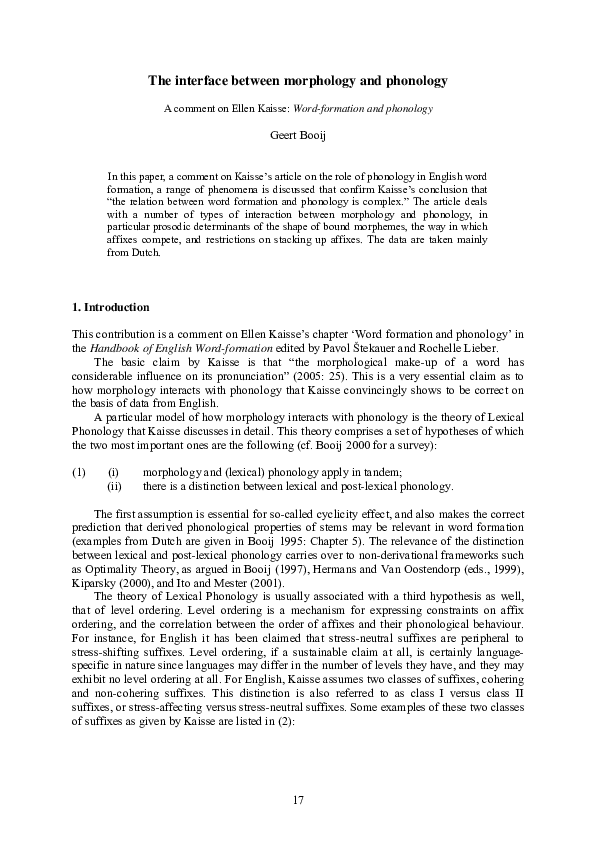 (PDF) The interface between morphology and phonology | Geert Booij ...