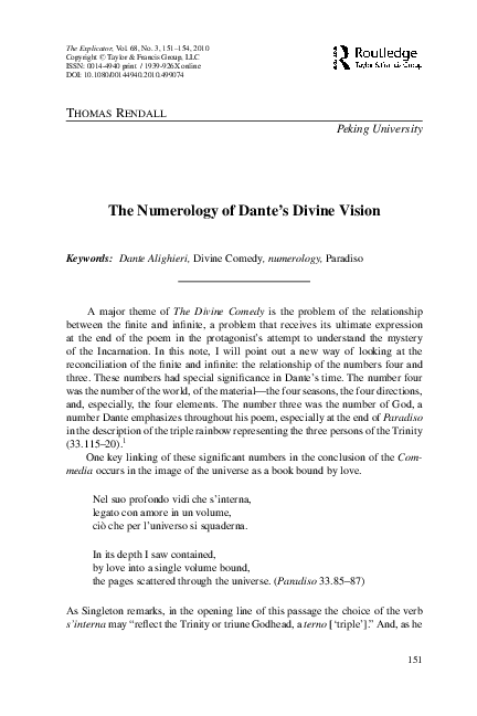 (PDF) The Numerology of Dante's Divine Vision | Thomas Rendall ...