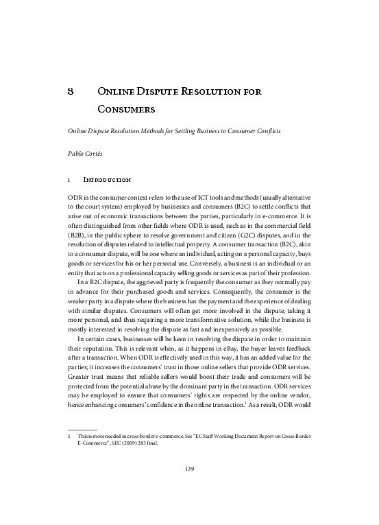 (PDF) Online Dispute Resolution for Consumers