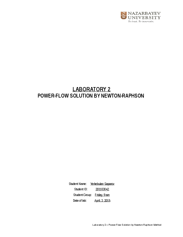 (DOC) Power Systems Analysis. Laboratory Report 2. Power-Flow Solution ...