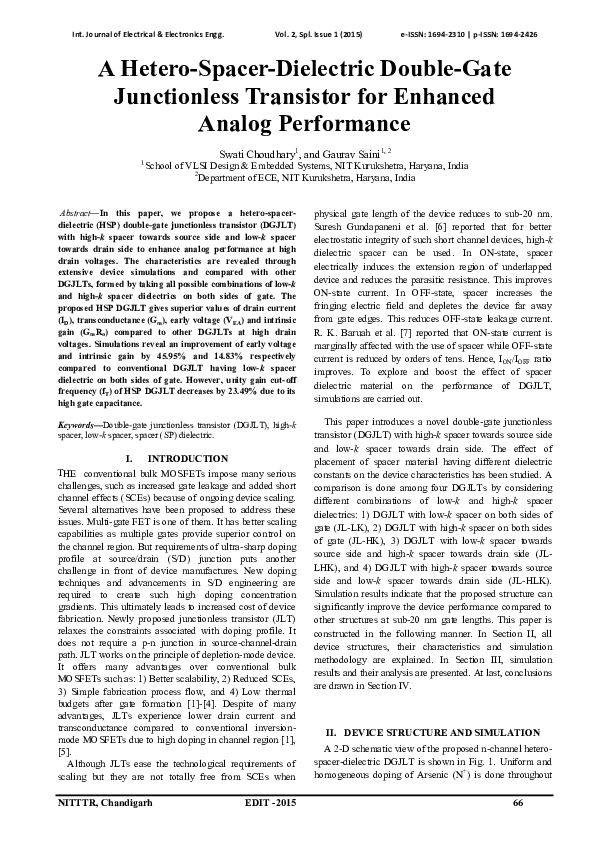Pdf A Hetero Spacer Dielectric Double Gate Junctionless Transistor