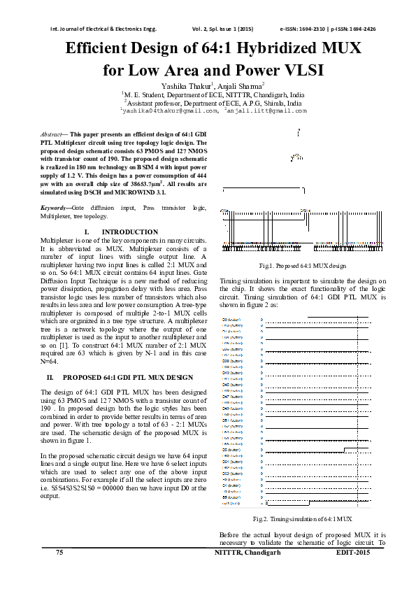 (PDF) Efficient Design of 64:1 Hybridized MUX for Low Area and Power VLSI