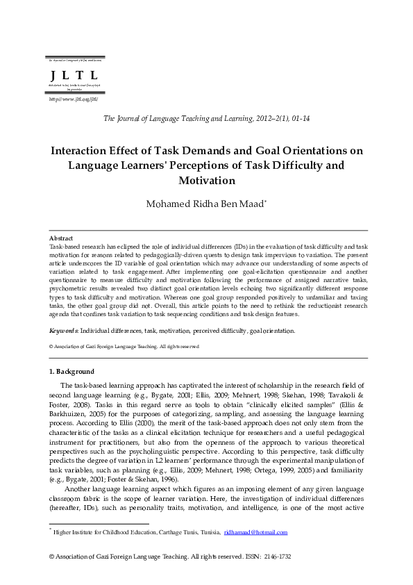 Pdf Interaction Effect Of Task Demands And Individual Differences On L2 Learners Perception